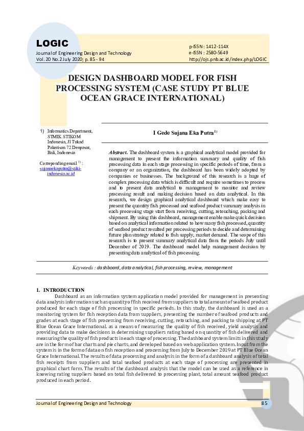 (PDF) Design Dashboard Model For Fish Processing System (Case Study PT ...