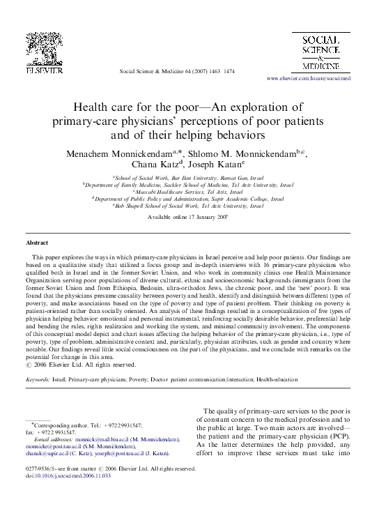 (PDF) Health care for the poor—An exploration of primary-care ...