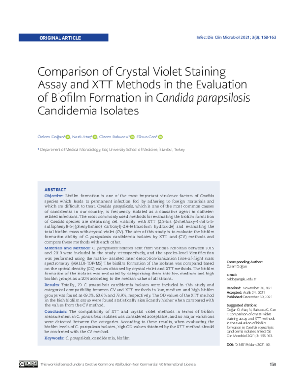 (PDF) Comparison of Crystal Violet Staining Assay and XTT Methods in ...