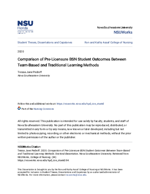 (PDF) Comparison of pre-licensure BSN student outcomes between team ...