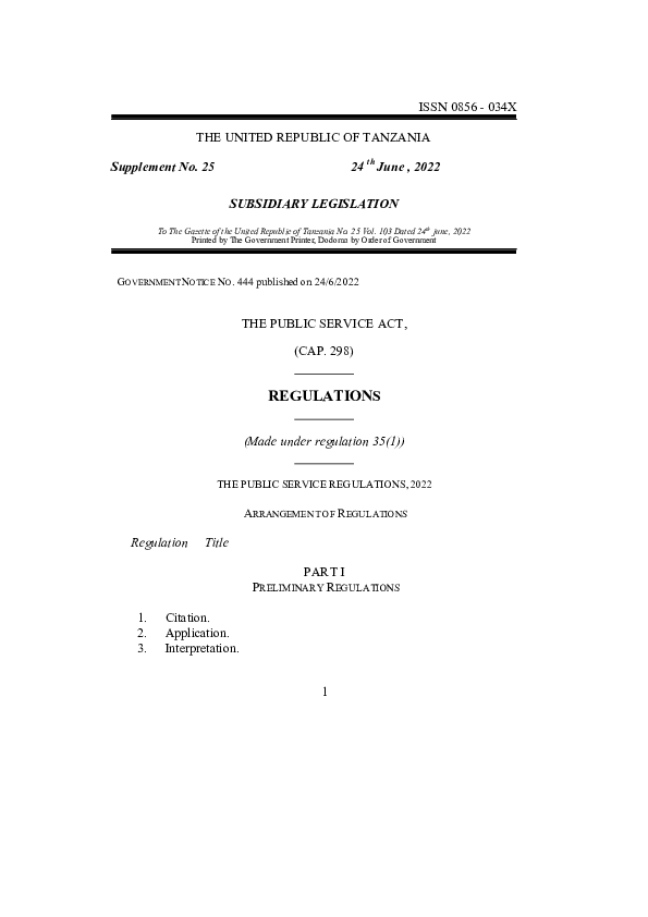 (PDF) THE PUBLIC SERVICE ACT, (CAP. 298) REGULATIONS (Made under ...