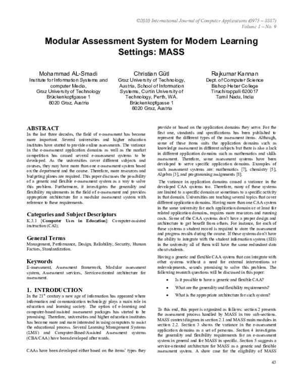 (PDF) Modular Assessment System for Modern Learning Settings: MASS