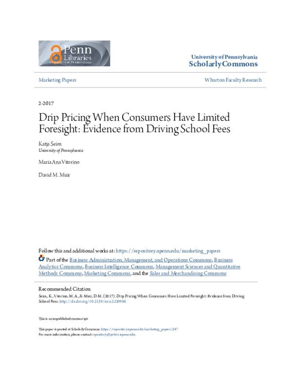 (PDF) Drip Pricing When Consumers Have Limited Foresight: Evidence from ...