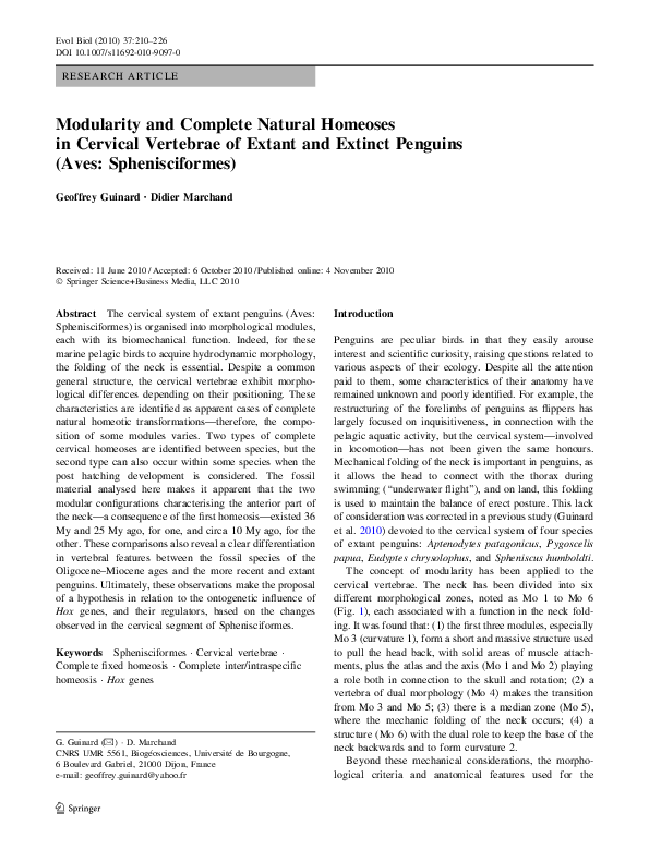 (PDF) Modularity and Complete Natural Homeoses in Cervical Vertebrae of Extant and Extinct ...