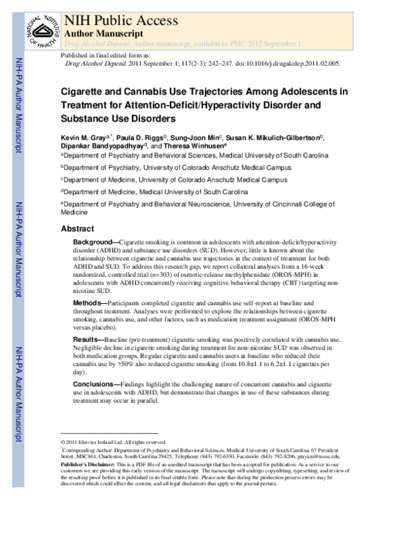 (PDF) Cigarette and cannabis use trajectories among adolescents in ...