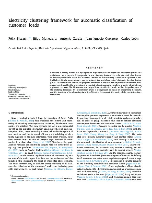 Pdf Electricity Clustering Framework For Automatic Classification Of Customer Loads F