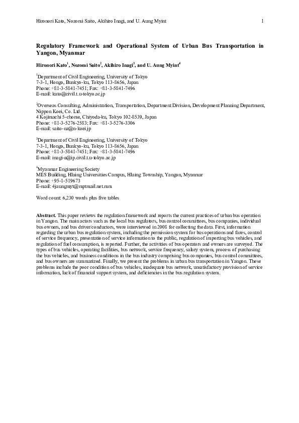 (PDF) Regulatory framework and operational system of urban bus ...