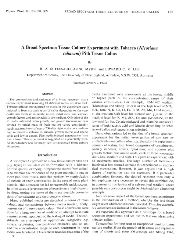 (PDF) A Broad Spectrum Tissue Culture Experiment with Tobacco ...