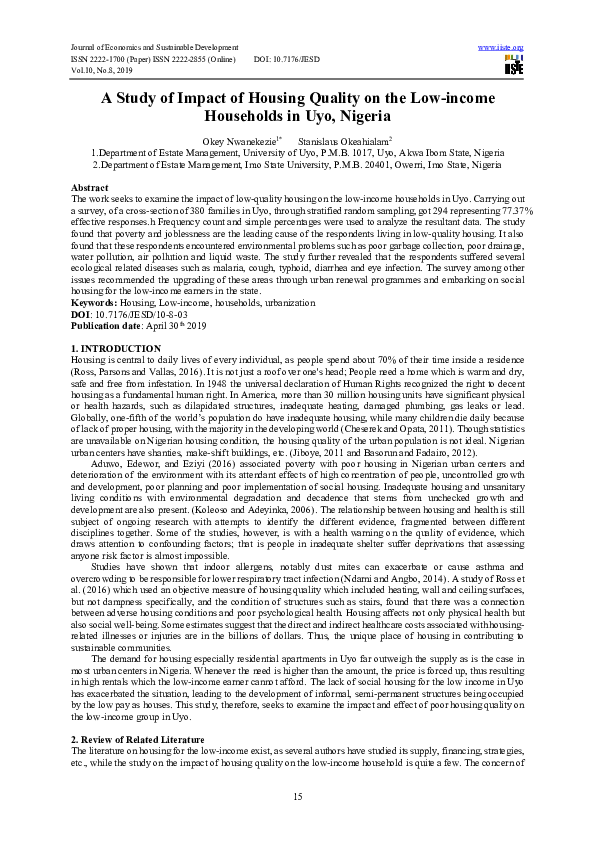 (PDF) A Study of Impact of Housing Quality on the Low-income Households ...