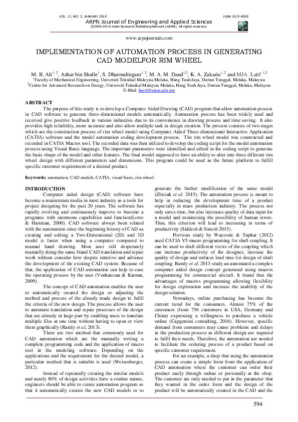 (PDF) Implementation Of Automation Process In Generating Cad Model For ...
