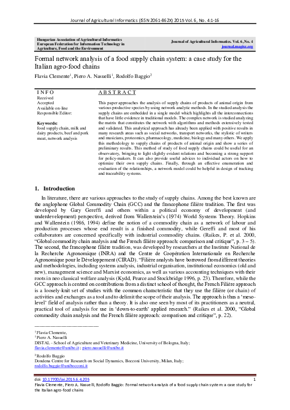 (PDF) Formal network analysis of a food supply chain system: a case study for the Italian agro ...