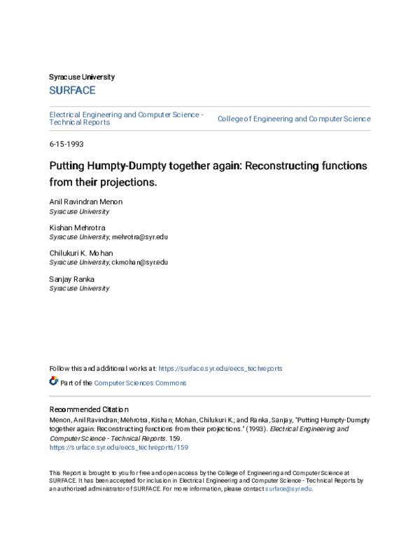 (PDF) Putting Humpty-Dumpty together again: Reconstructing functions from their projections