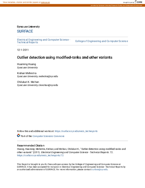 Pdf Outlier Detection Using Modified Ranks And Other Variants A