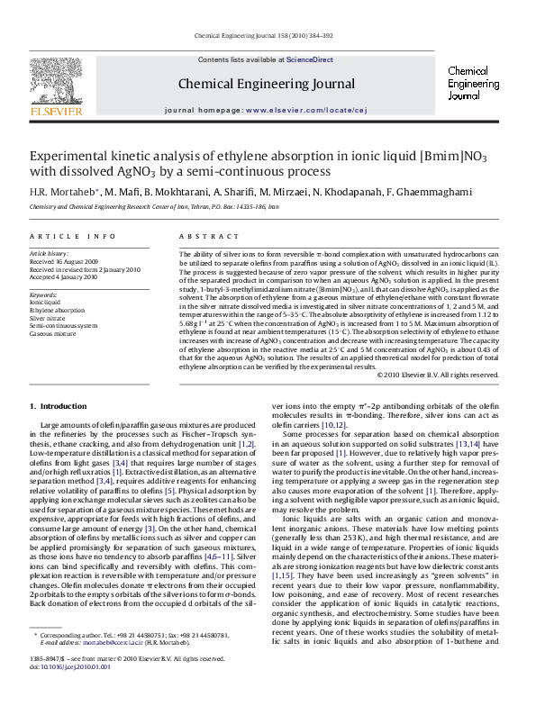 (PDF) Experimental kinetic analysis of ethylene absorption in ionic ...