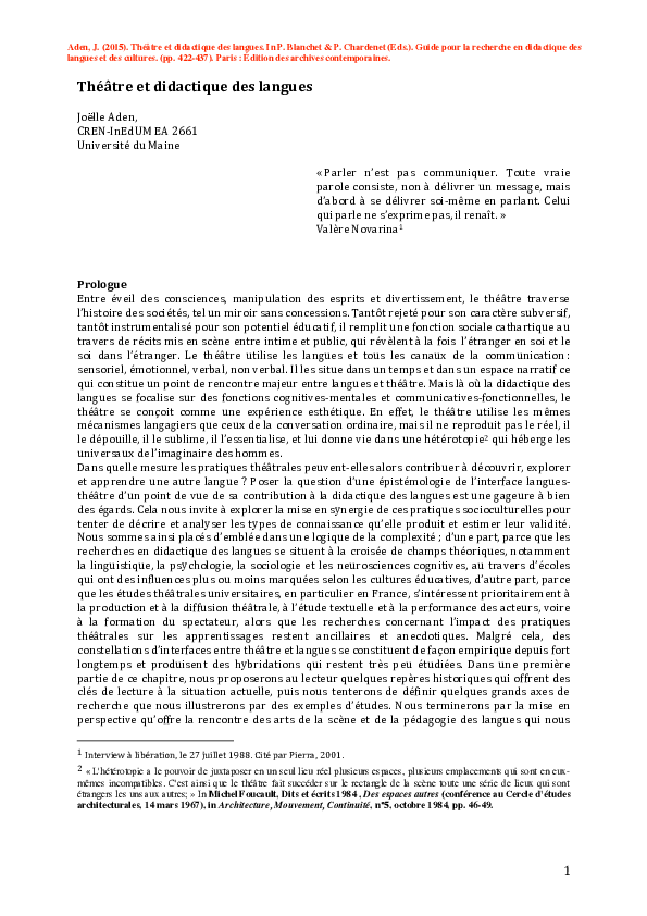 (PDF) Théâtre et didactique des langues