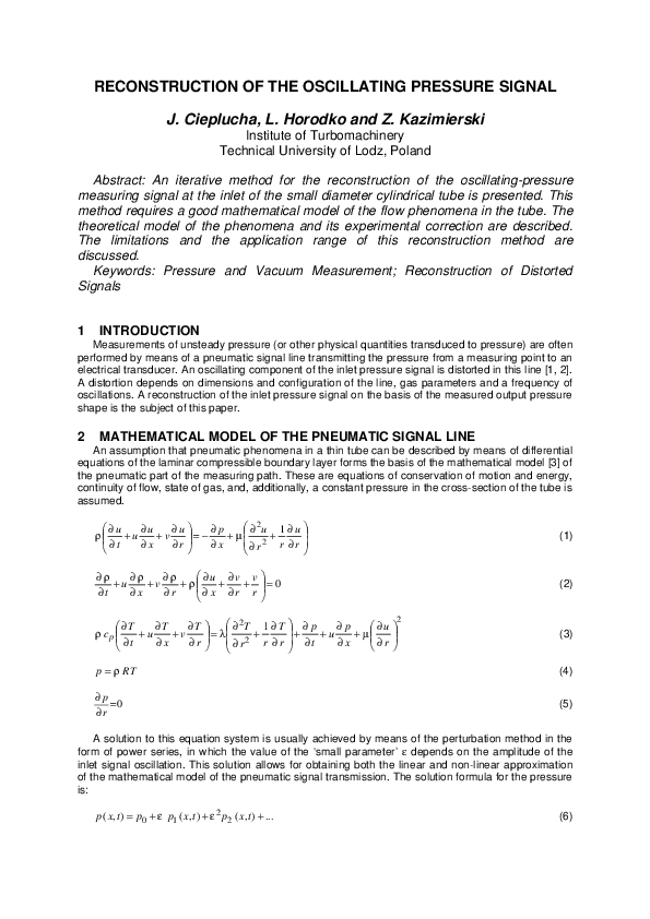 (PDF) Reconstruction of the Oscillating Pressure Signal