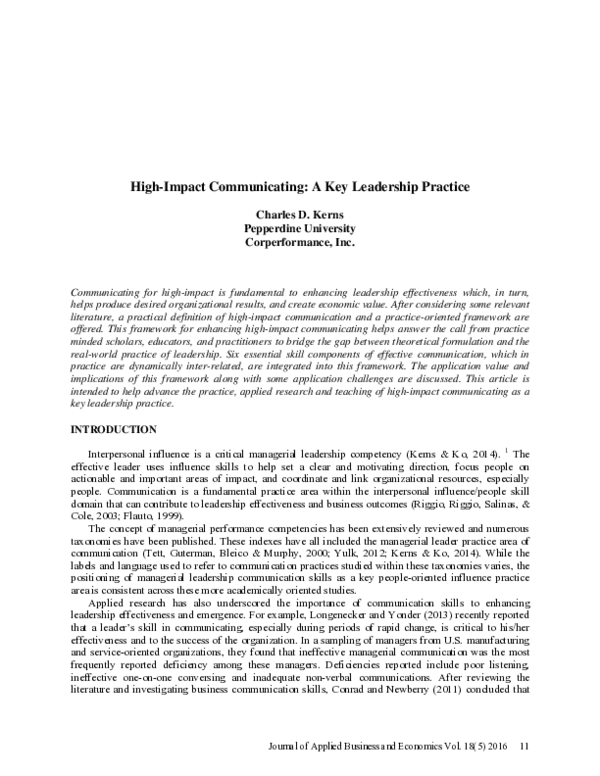(PDF) High-Impact Communicating: A Key Leadership Practice