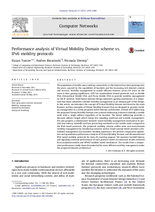 (PDF) Performance analysis of Virtual Mobility Domain scheme vs. IPv6 mobility protocols
