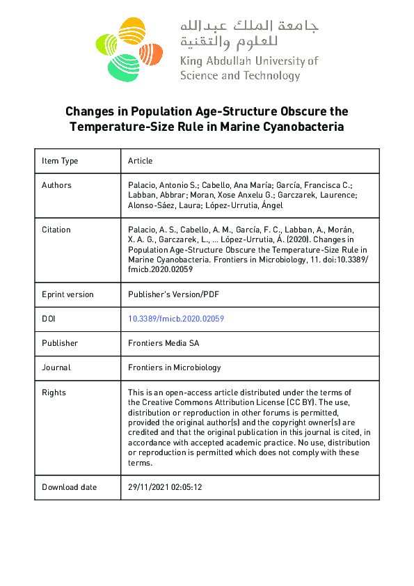 (PDF) Changes in Population Age-Structure Obscure the Temperature-Size ...