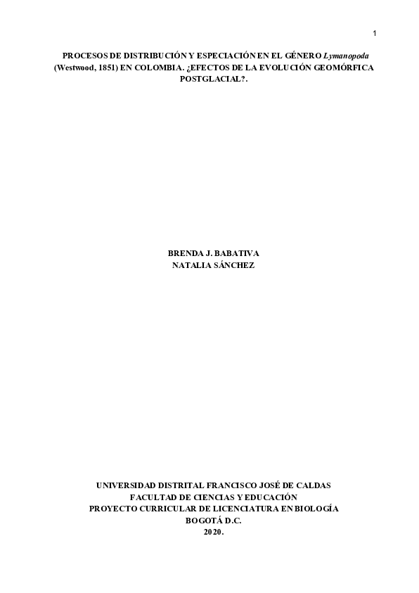 (PDF) Procesos de distribución y especiación en el género Lymanopoda ...