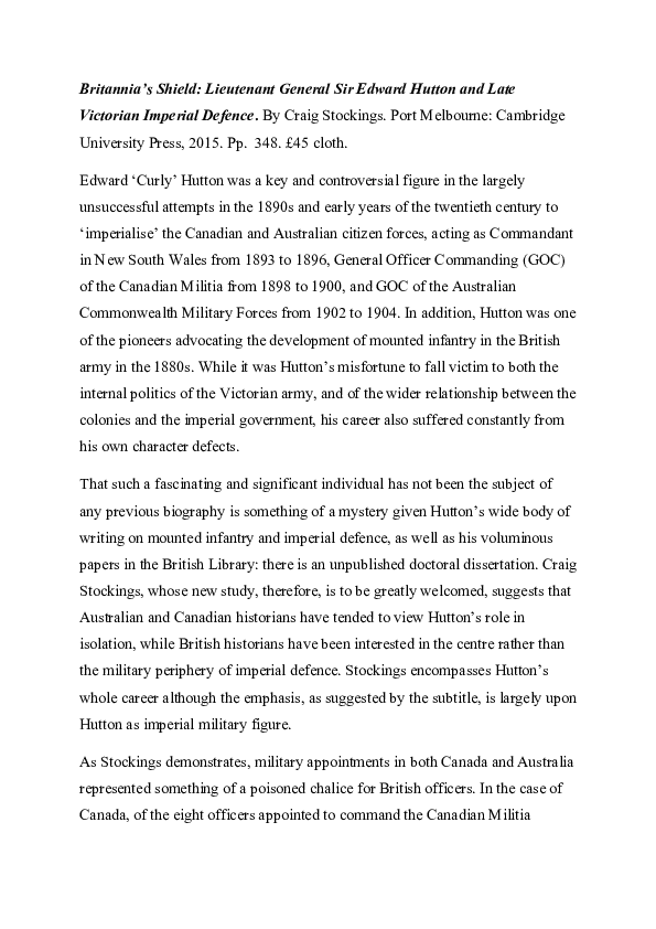 (DOC) Britannia’s Shield: Lieutenant General Sir Edward Hutton and Late ...