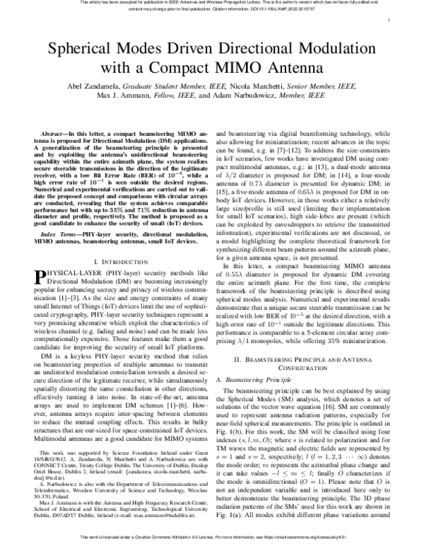 (PDF) Spherical Modes Driven Directional Modulation with a Compact MIMO Antenna