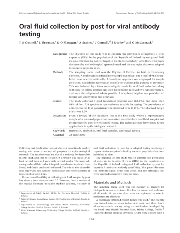 (PDF) Oral fluid collection by post for viral antibody testing