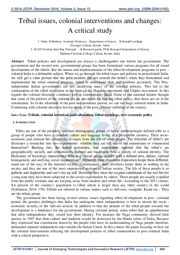(PDF) Tribal issues, colonial interventions and changes: A critical study