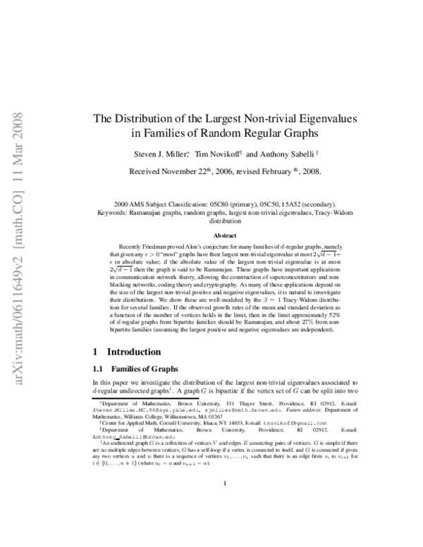 (PDF) The Distribution of the Largest Nontrivial Eigenvalues in Families of Random Regular Graphs