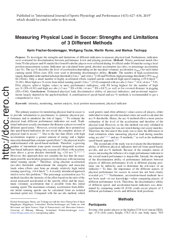 (PDF) Measuring Physical Load in Soccer: Strengths and Limitations of 3 ...