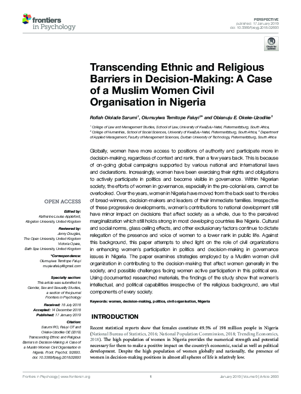 (PDF) Transcending Ethnic and Religious Barriers in Decision-Making: A ...