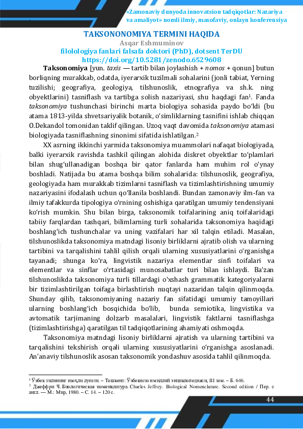(PDF) Taksononomiya Termini Haqida