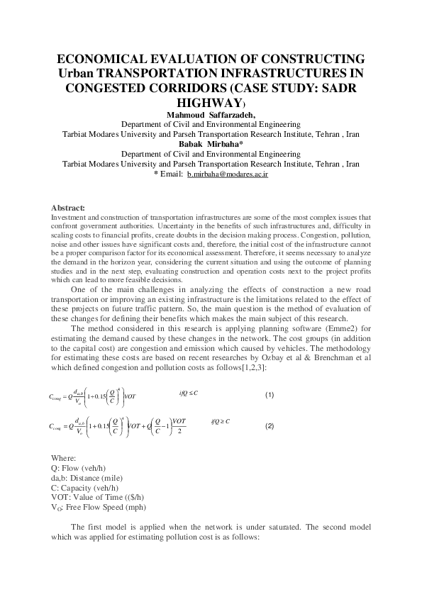 (PDF) ECONOMICAL EVALUATION OF CONSTRUCTING Urban TRANSPORTATION ...