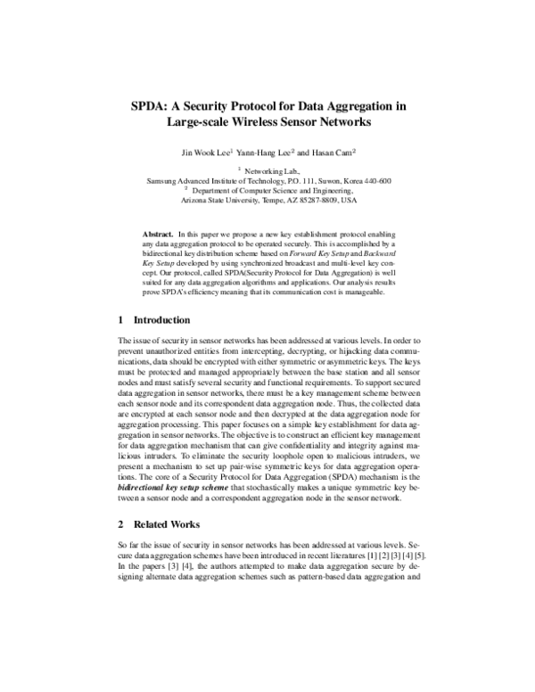 (PDF) SPDA: A Security Protocol for Data Aggregation in Large-Scale Wireless Sensor Networks