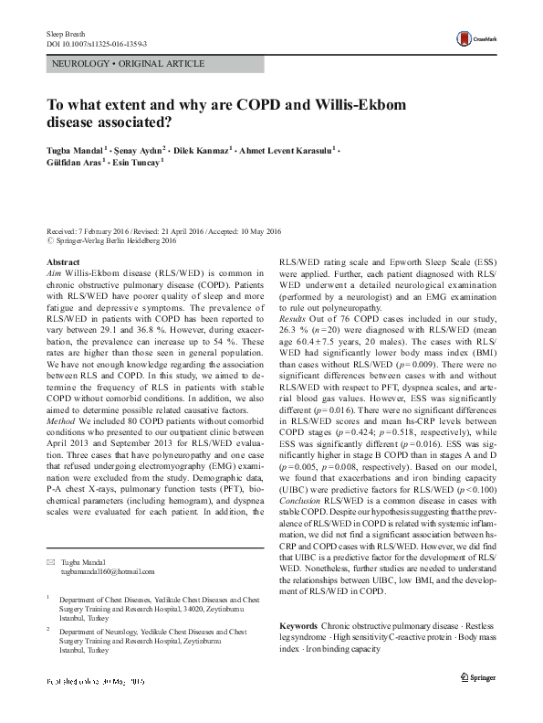 (PDF) To what extent and why are COPD and Willis-Ekbom disease associated?