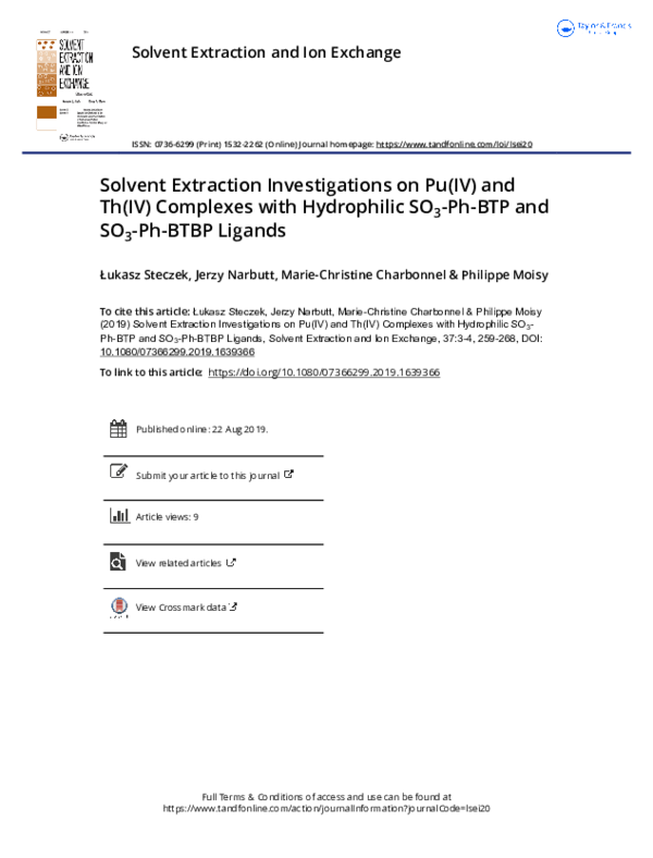 (PDF) Solvent Extraction Investigations on Pu(IV) and Th(IV) Complexes with Hydrophilic SO3-Ph ...
