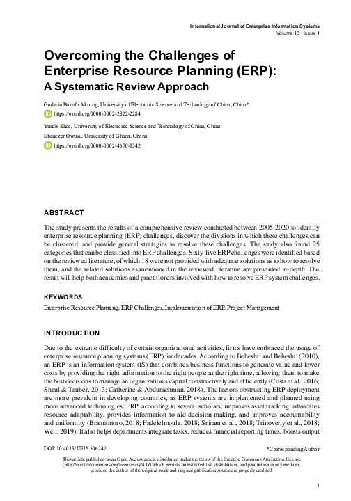 (PDF) Overcoming the Challenges of Enterprise Resource Planning (ERP)