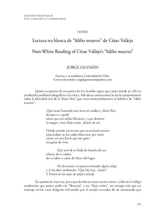 (PDF) Lectura no blanca de “Idilio muerto” de César Vallejo