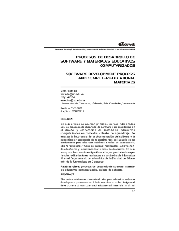 (PDF) Procesos de desarrollo de software y materiales computarizados