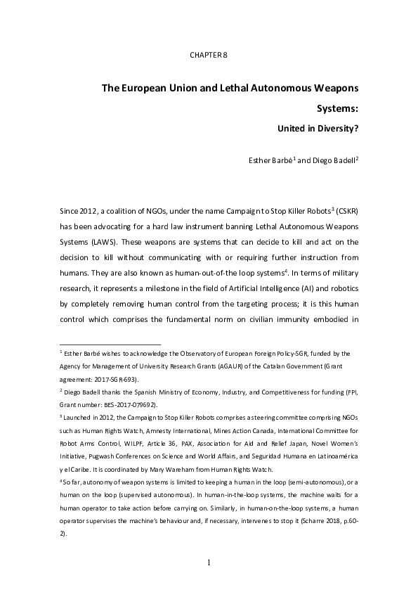 (PDF) The European Union and Lethal Autonomous Weapons Systems: United ...