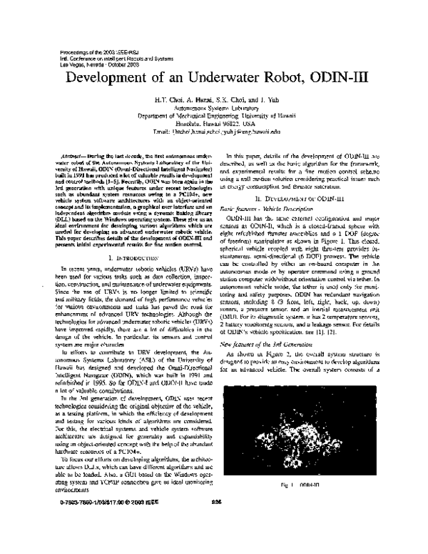 (PDF) Development of an underwater robot, ODIN-III