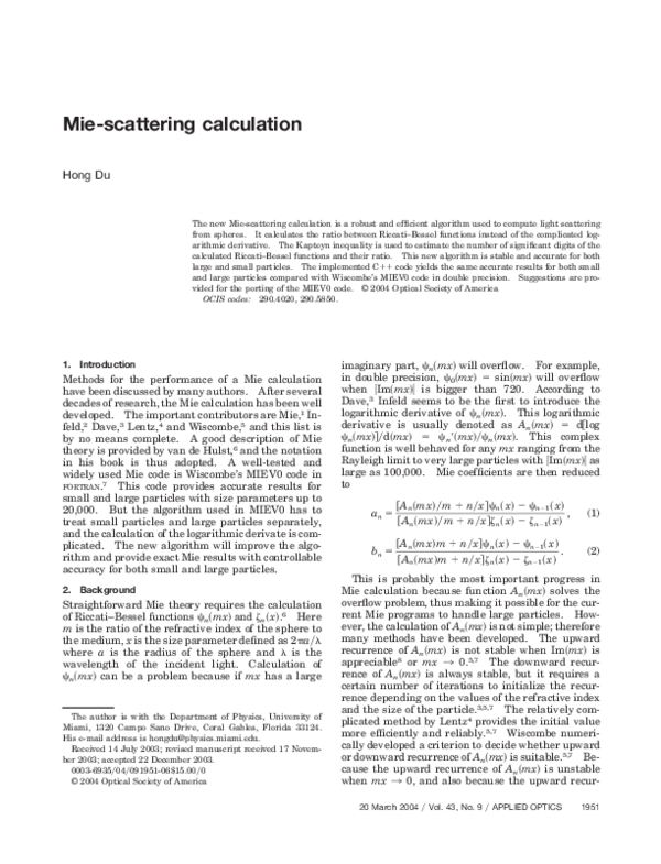 (PDF) Mie-scattering calculation