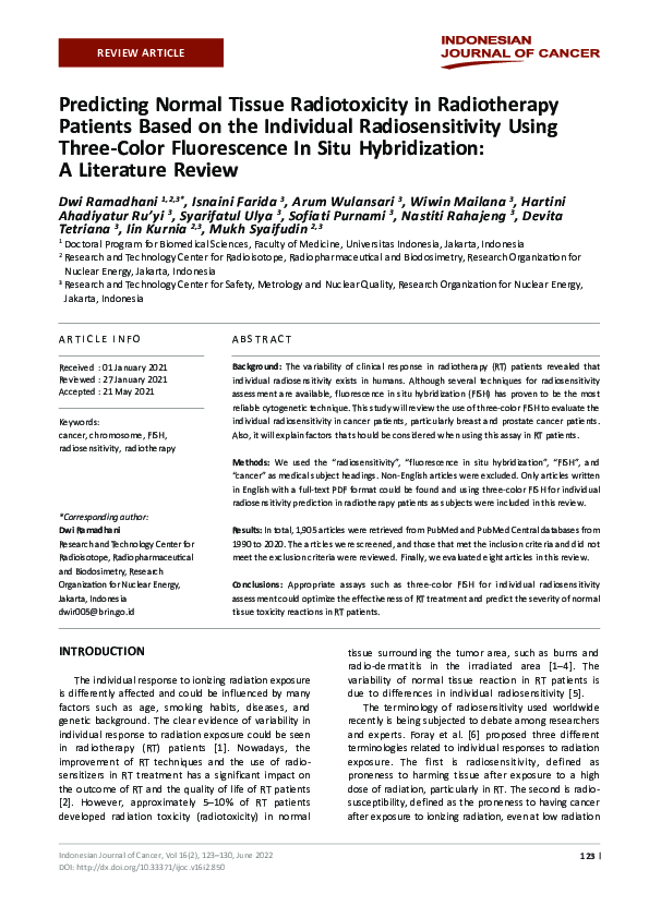 (PDF) Predicting Normal Tissue Radiotoxicity in Radiotherapy Patients ...