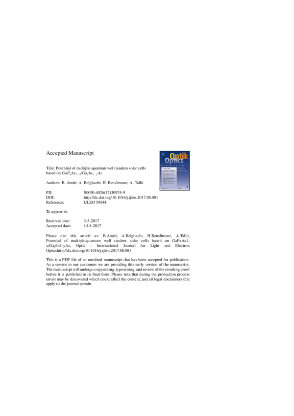 (PDF) Tandem Solar Cells with GaPAs/GaInAs Quantum Wells