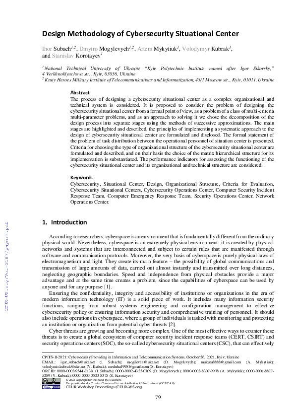 (PDF) Design methodology of cyber security operational center