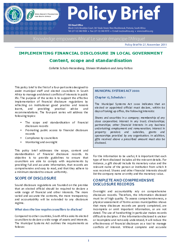 (PDF) Implementing Financial Disclosure in Local Government Content ...