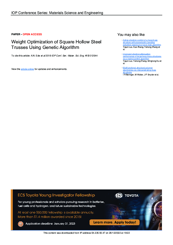 (PDF) Weight Optimization of Square Hollow Steel Trusses Using Genetic Algorithm