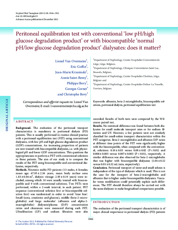 (PDF) Peritoneal equilibration test with conventional 'low pH/high ...
