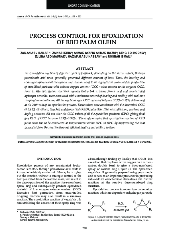 (PDF) Process Control for Epoxidation of RBD Palm Olein