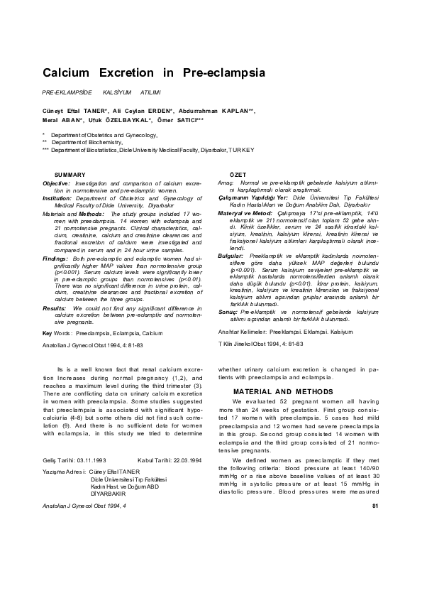 (PDF) Calcium Excretion in Pre-eclampsia